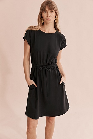 Black Gathered T-Shirt Dress - Dresses | Country Road