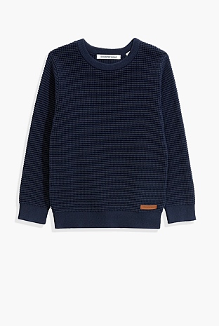 Navy Waffle Knit Crew - Knitwear | Country Road