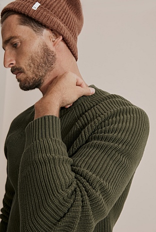 Moss Green Plated Australian Cotton Crew Knit - Knitwear | Country Road