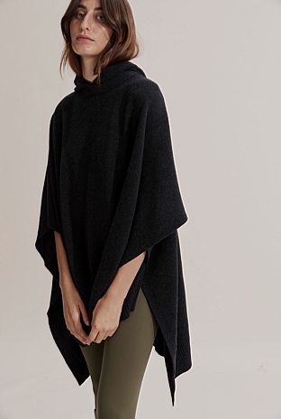 Charcoal Marle Knit Hooded Poncho - Knitwear | Country Road