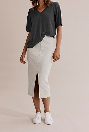 Light Grey Marle Rib Split Skirt - Natural Fibres | Country Road
