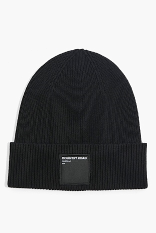 Black Branded Rib Beanie - Hats, Scarves & Gloves | Country Road
