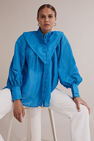 Moroccan Blue Yoke Detail Blouse - Shirts | Country Road