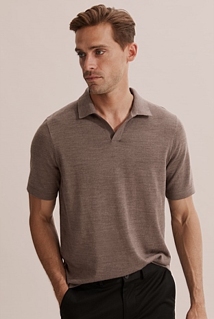 Taupe Merino Trophy Polo - Natural Fibres | Country Road