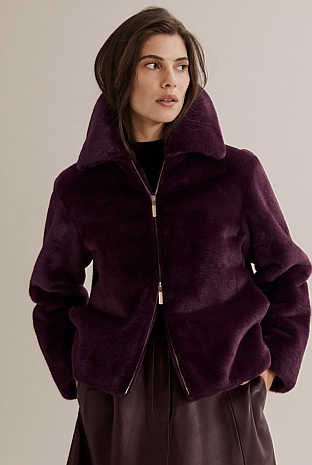 Plum Faux Fur Zip Through Jacket - Jackets & Coats | Country Road