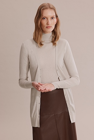 Stone Australian Merino Wool Silk Cardigan - Natural Fibres | Country Road