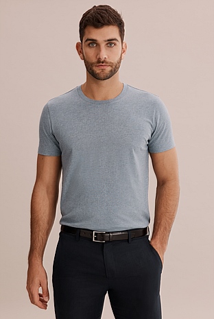 Mist Blue Melange Pima Cotton Crew T-Shirt - T-Shirts | Country Road