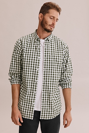 Olive Green Regular Fit Gingham Shirt - Event | Country Road
