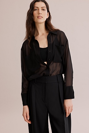 Black Silk Georgette Shirt - Shirts | Country Road