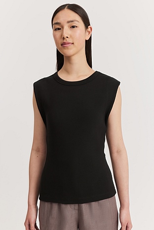 Black Fitted Rib Muscle Tank - Work | Country Road