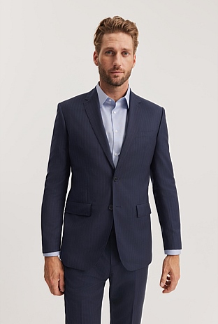 Navy Slim Fit Pinstripe Travel Jacket - The Office Edit | Country Road