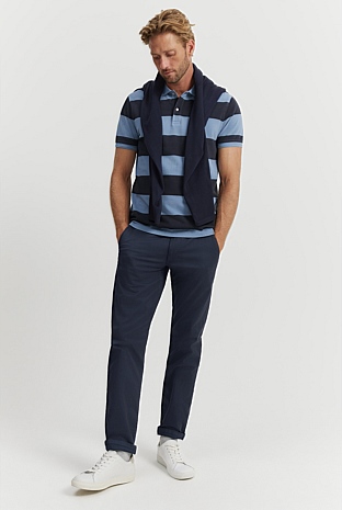 Mist Blue Cotton Stripe Pique Polo - T-Shirts | Country Road
