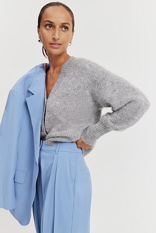 Soft Silver Marle Brushed Crop Cardigan - Knitwear | Country Road
