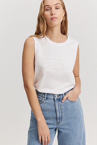White Cotton Heritage Tank - T-Shirts & Tops | Country Road