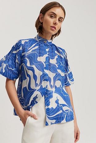 Abstract Swirl Prnt Print Pintuck Detail Blouse - Shirts | Country Road