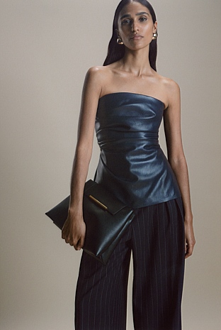 Navy Tucked Strapless Top - Shirts | Country Road