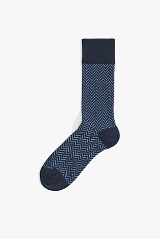 Navy Cotton Blend Herringbone Sock - Socks | Country Road
