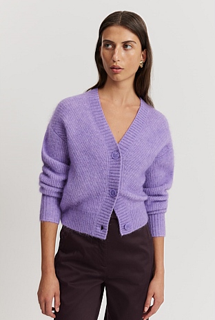 Deep Lilac Brushed Crop Cardigan - Knitwear | Country Road