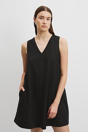 Black Organically Grown Linen A-Line Mini Dress - Holiday | Country Road