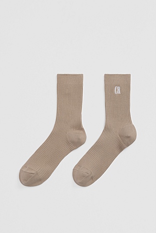 Cobblestone Australian Cotton Blend CR Ribbed Three Quarter Crew Sock ...