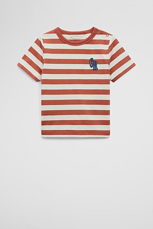 Terracotta Organically Grown Cotton Stripe Logo T-Shirt - T-Shirts | Country Road