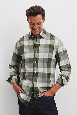 Olive Regular Fit Australian Good Earth Cotton Flannel Check Shirt ...
