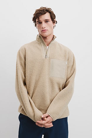 Light Camel Recycled Polyester Half Zip Sweat - Sweats | Country Road