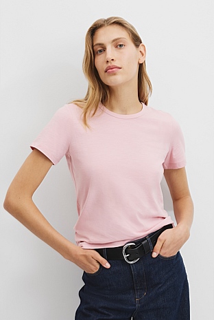 Crepe Pink Australian Good Earth Cotton Slub Short Sleeve T-Shirt - T ...