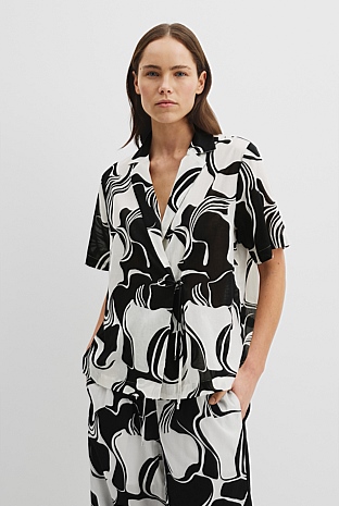 Black Swirl Geo Print Cotton Shirt - Holiday | Country Road