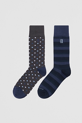 Navy Multi Pattern Socks Pack of 2 - Socks | Country Road