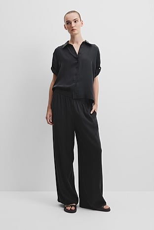Black Pull On Cupro Pant - Coordinating Sets | Country Road