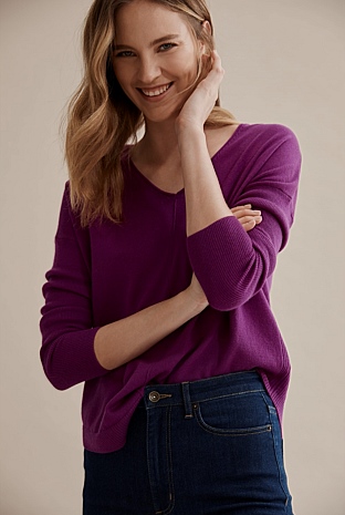 Purple Traceable Wool V-Neck Knit - Knitwear | Country Road