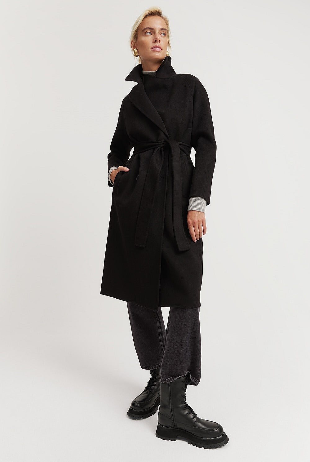 Black Double-breasted Soft Coat - Jackets & Coats | Country Road
