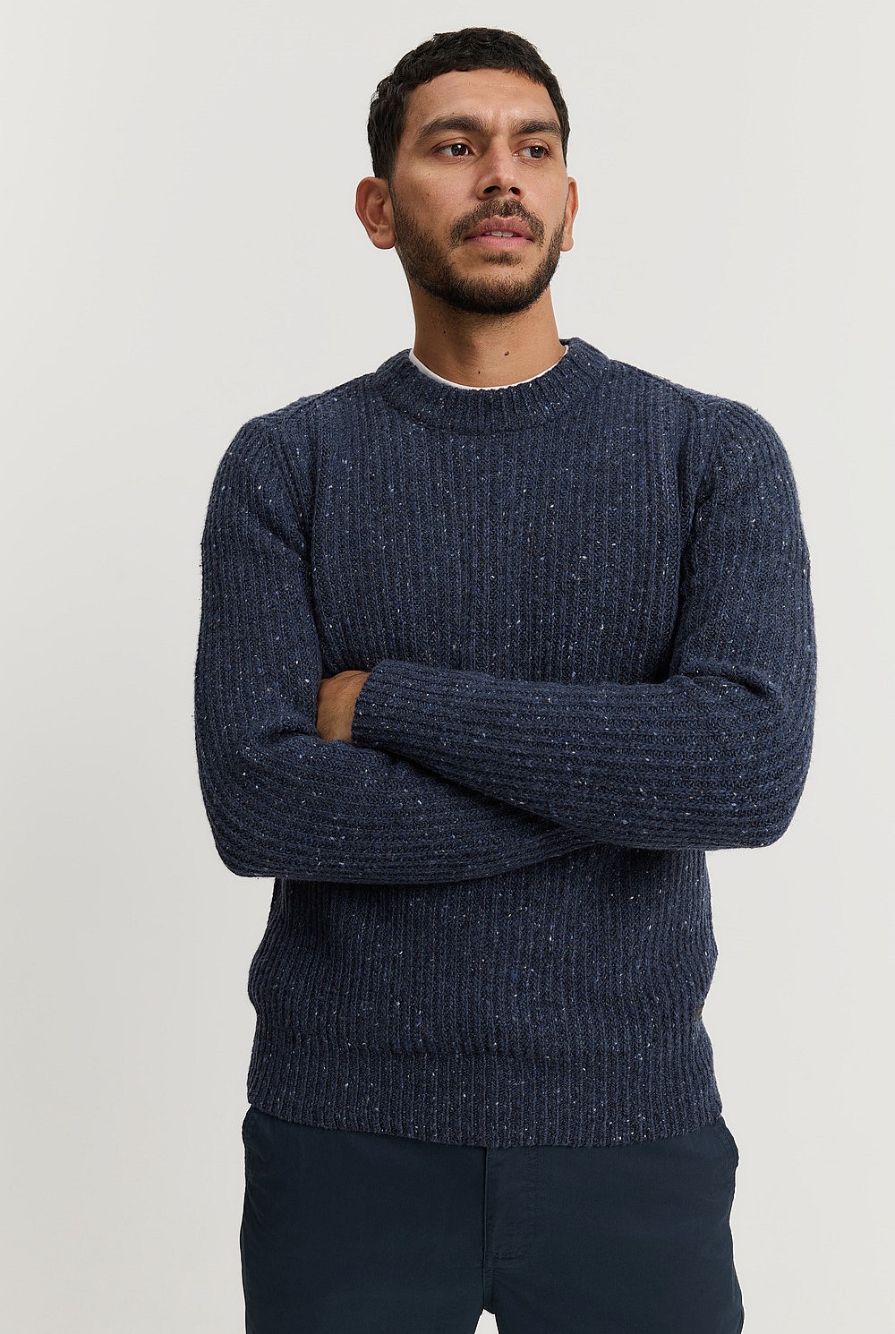 Midnight Blue Merino Nep Crew Knit - Knitwear | Country Road