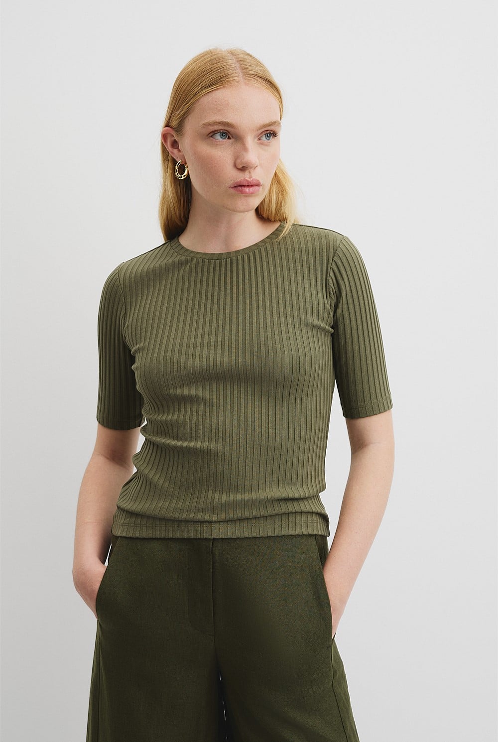 Caper Short Sleeve Rib T-Shirt - T-Shirts & Tops | Country Road