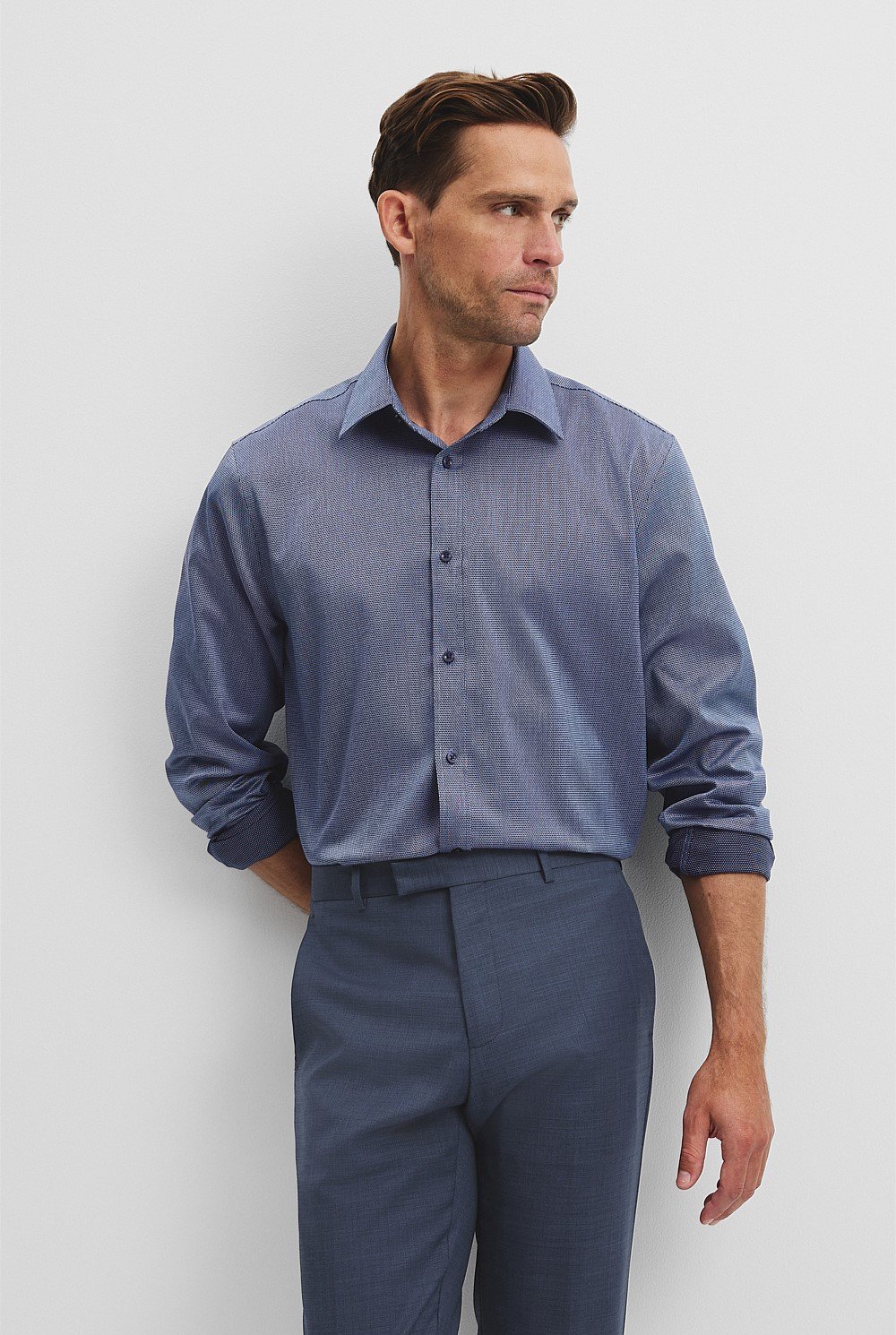 Navy Regular Fit Dobby Travel Shirt - Work | Country Road