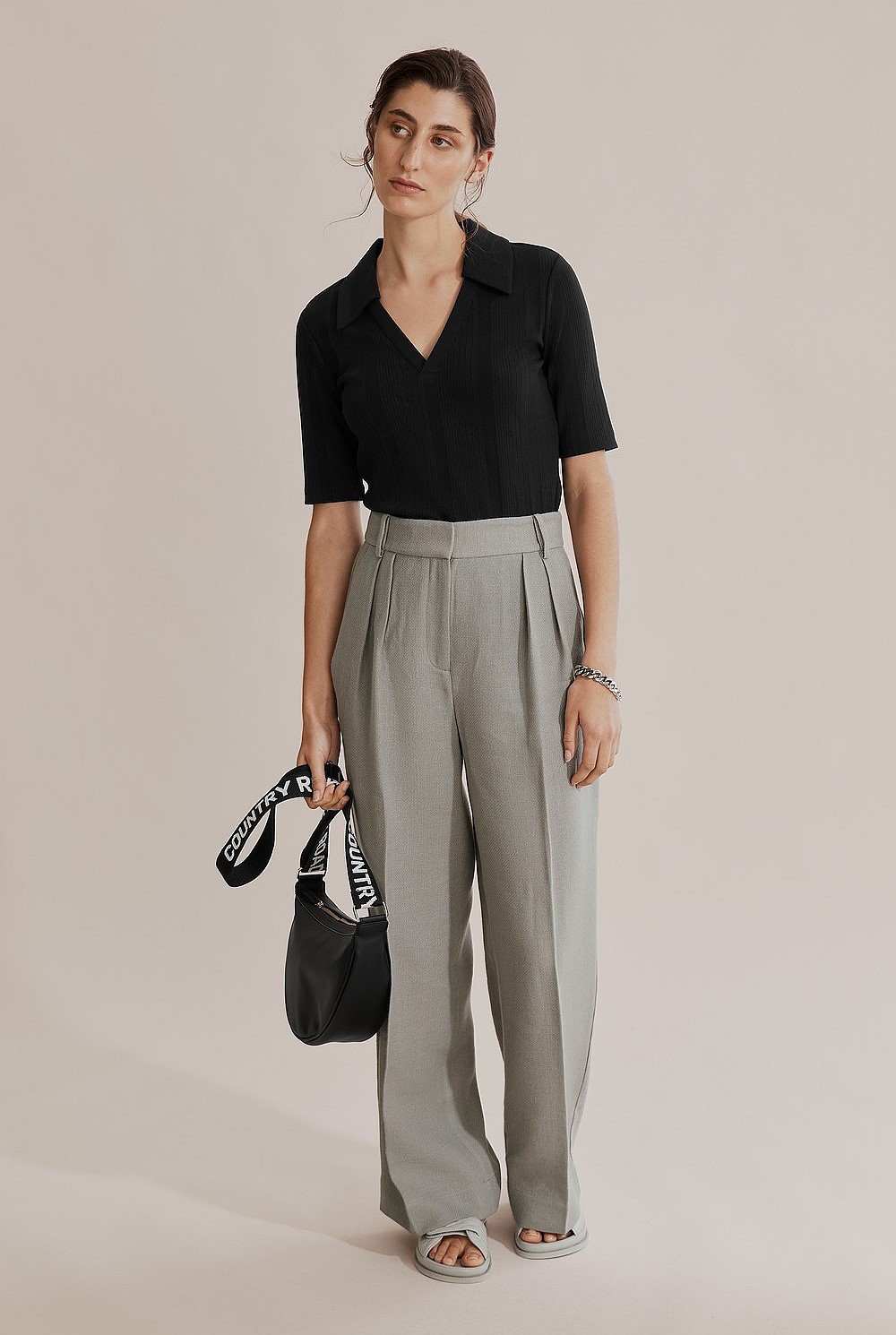 Black Rib Polo Top - T-Shirts & Tops | Country Road