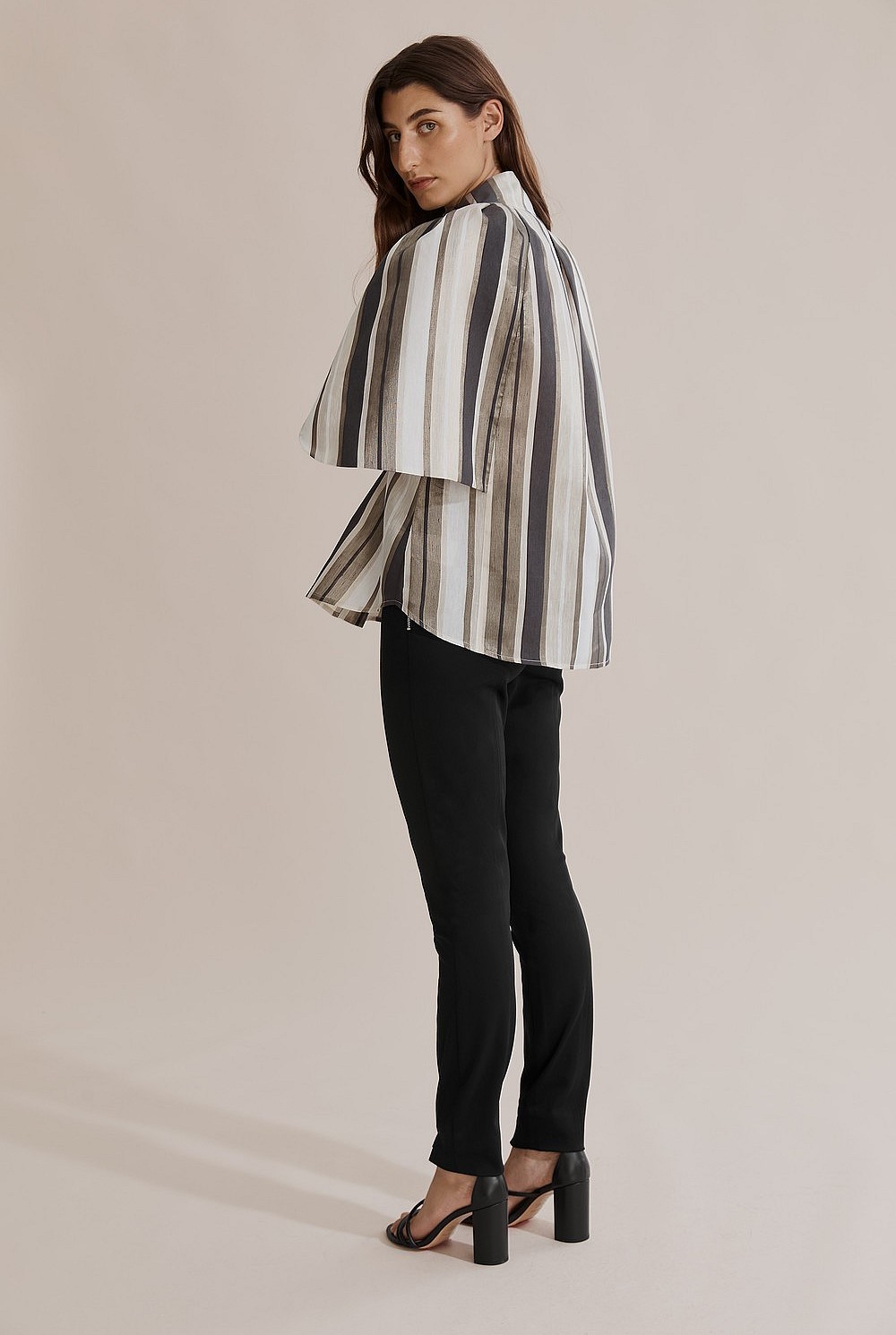 Charcoal Strp Stripe Detail Cape Blouse - Shirts | Country Road