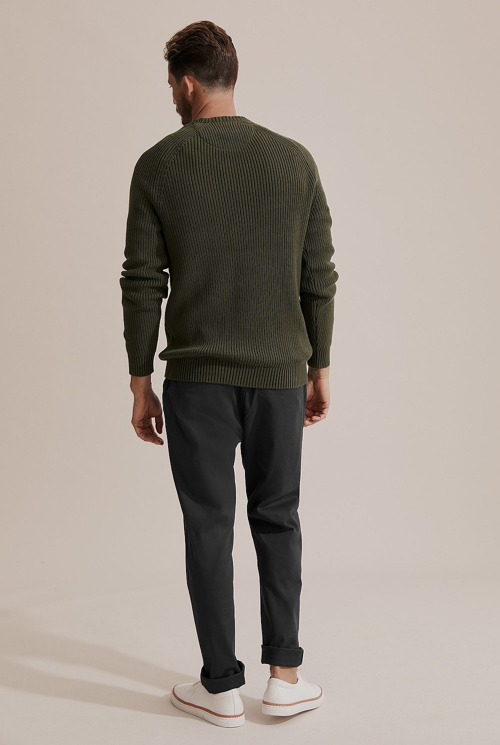 Moss Green Plated Australian Cotton Crew Knit - Knitwear | Country Road