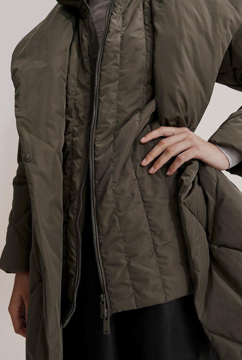 Deep Khaki Recycled Polyester Wrap Longline Puffer - Jackets & Coats ...