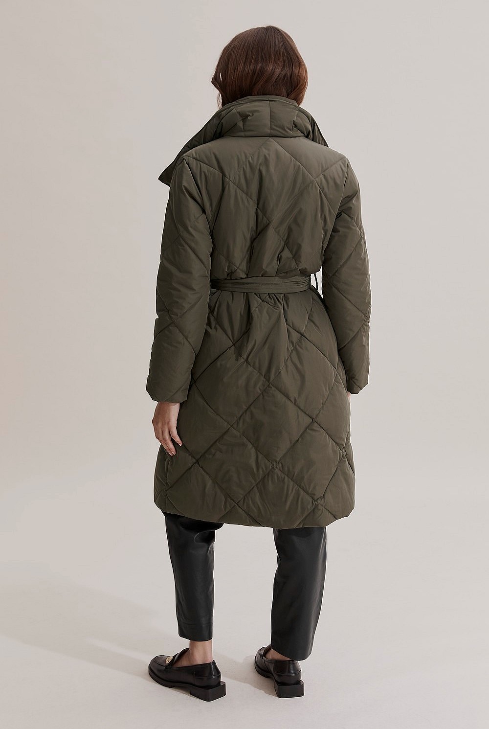 Deep Khaki Recycled Polyester Wrap Longline Puffer - Jackets & Coats ...