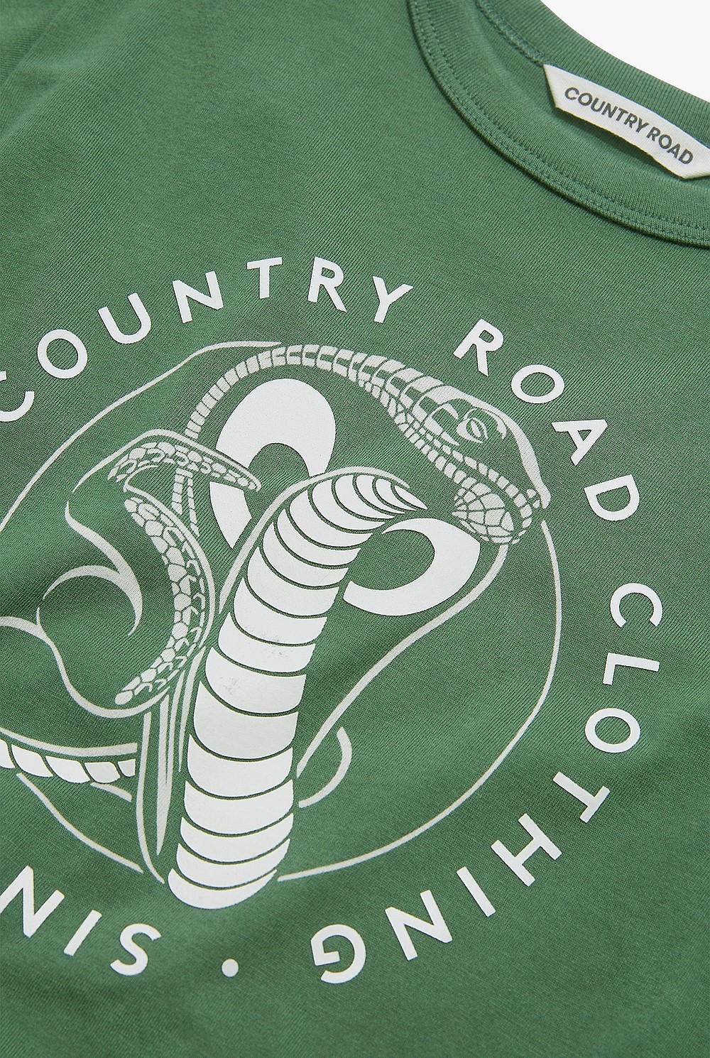 Dark Green Organically Grown Cotton Snake T-Shirt - T-Shirts | Country Road