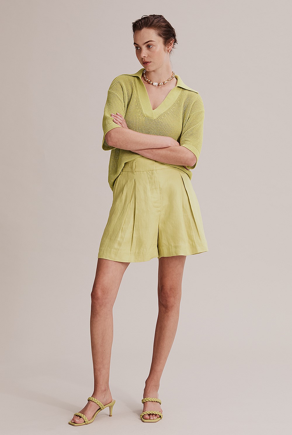Pea Green Mesh Knit Top - Knitwear | Country Road