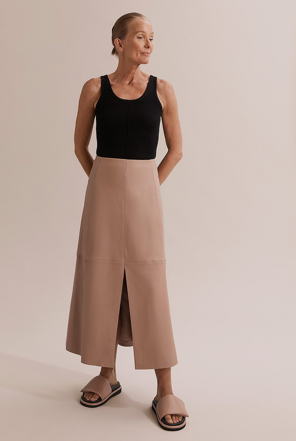 Biscuit Split Detail Leather Skirt - Skirts | Country Road