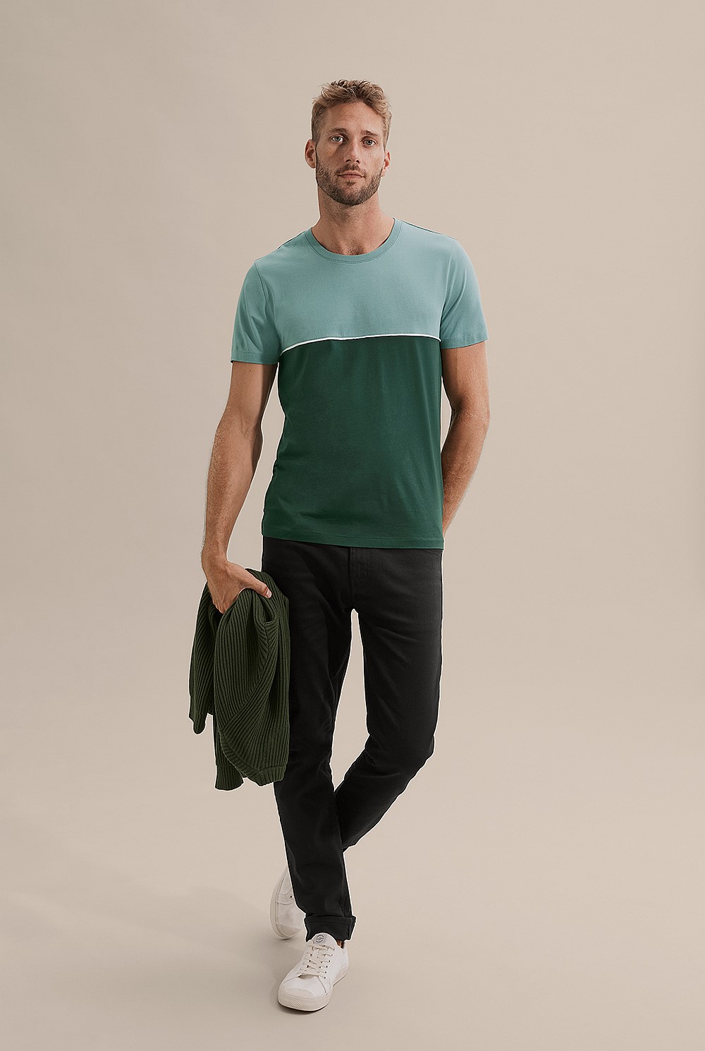Forest Green Piped Pima Panel Crew T-Shirt - T-Shirts | Country Road