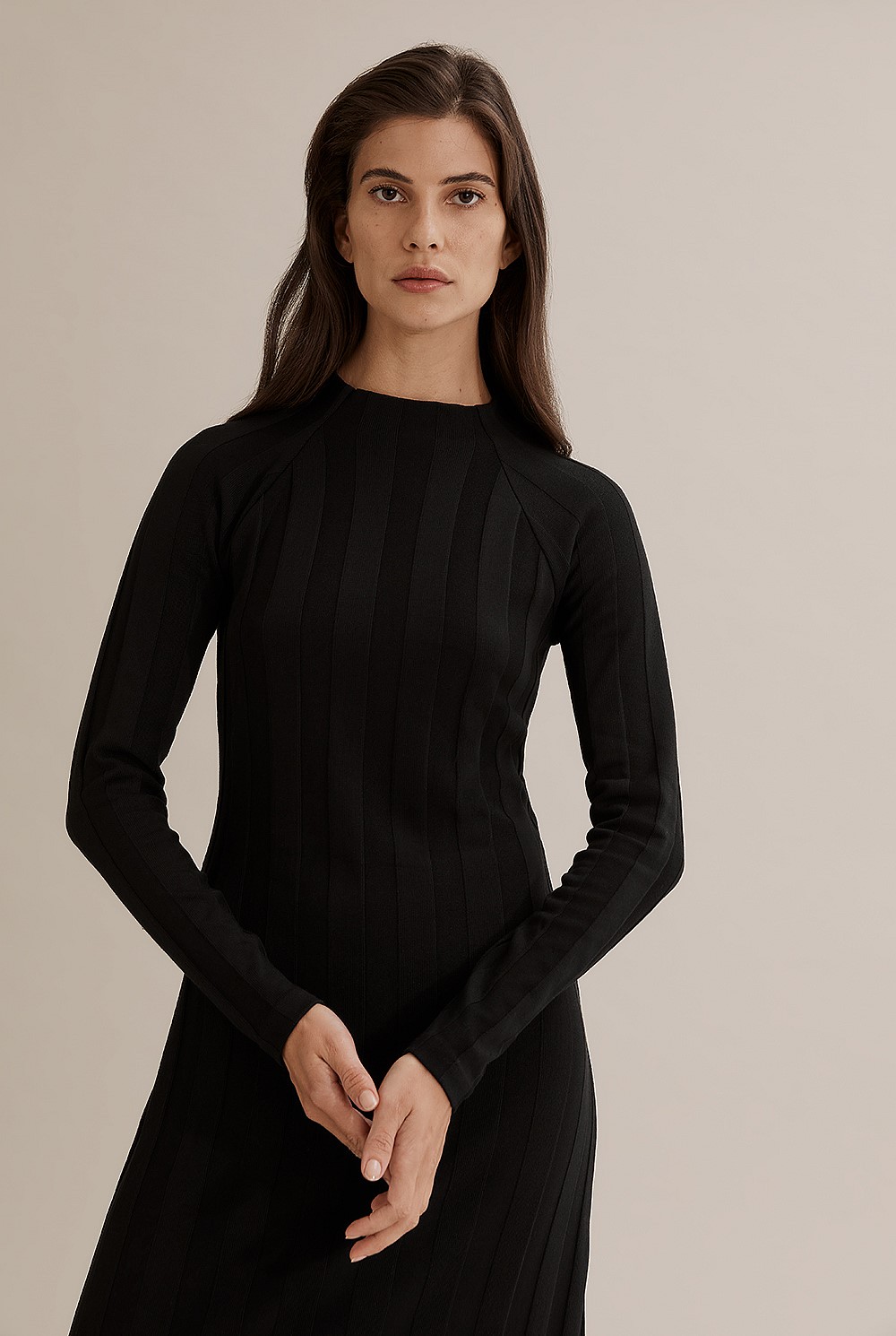 Black Self Stripe Rib Dress - Dresses | Country Road