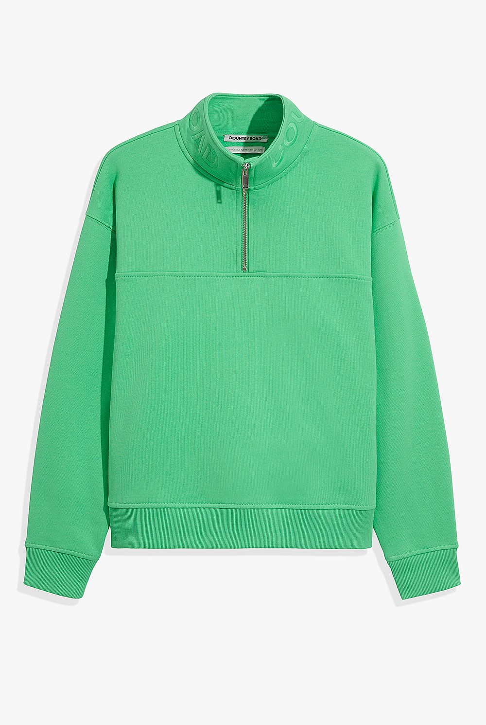 Apple Green Cotton Zip Collar Sweat - Natural Fibres | Country Road