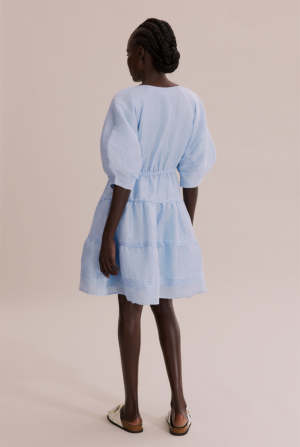 Pale Blue Tuck Detail Mini Dress - Dresses | Country Road