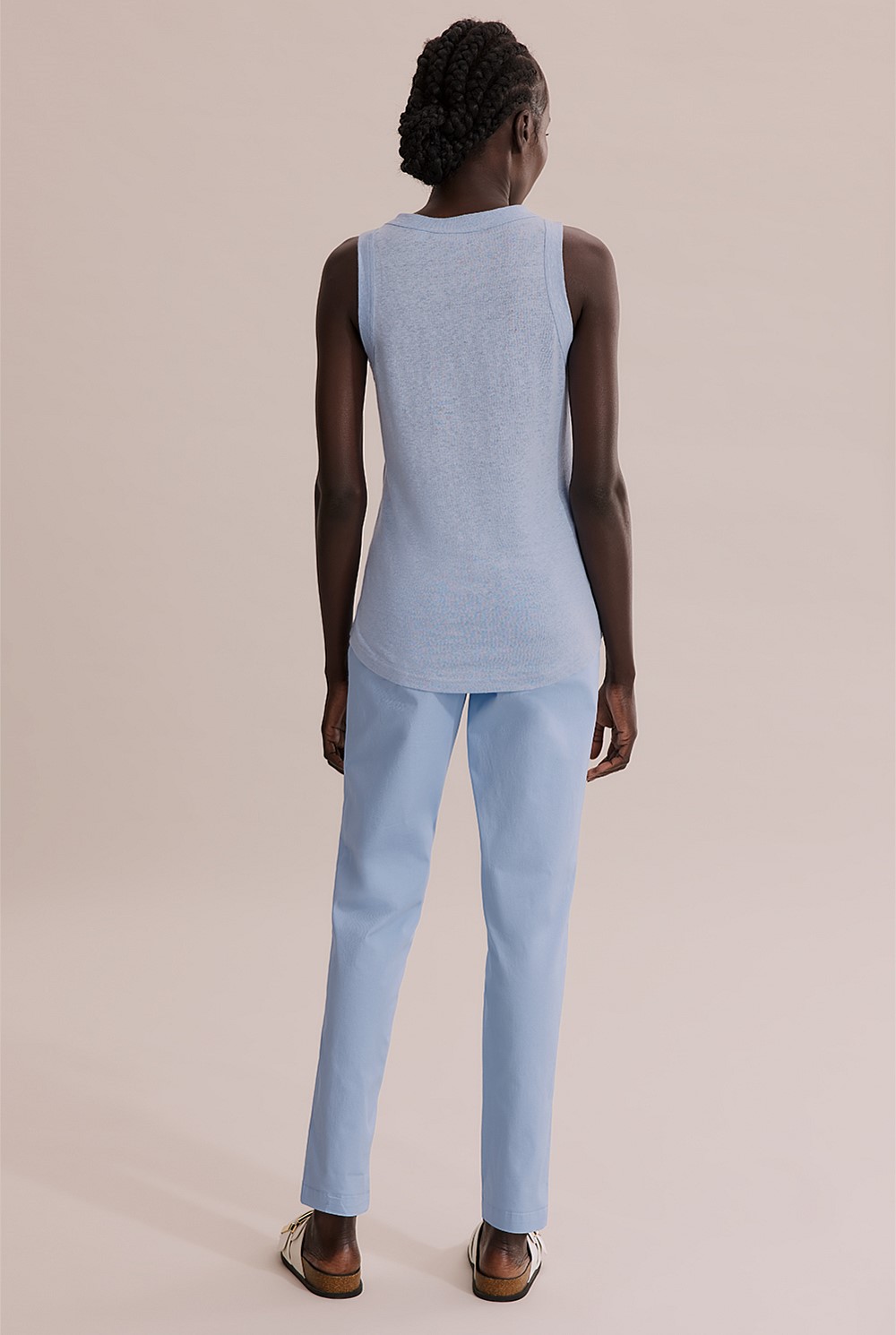 Pale Blue Linen Jersey Tank - T-Shirts & Tops | Country Road