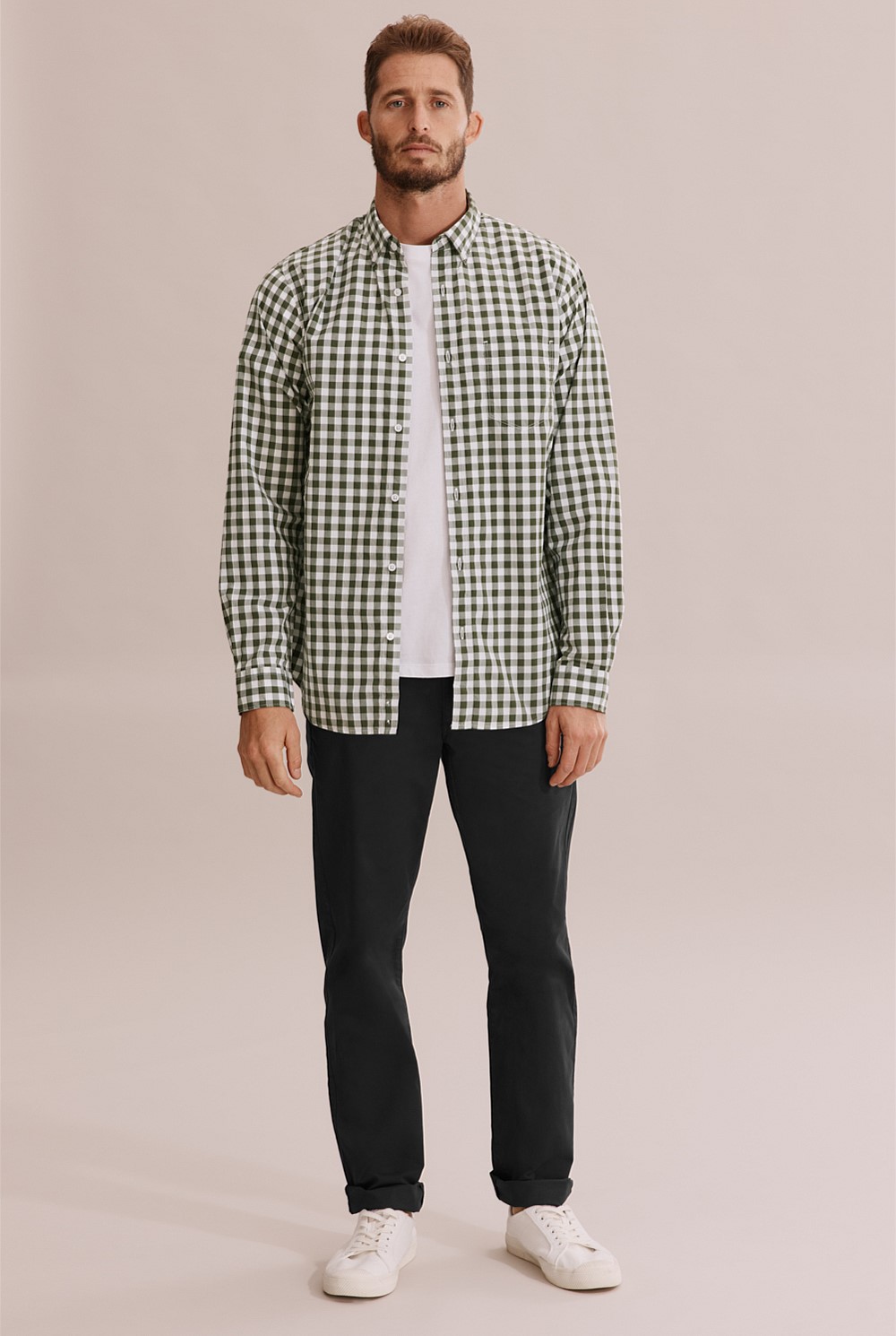 Olive Green Regular Fit Gingham Shirt - Event | Country Road